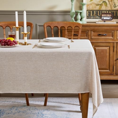 Fantastshop Linen Textured Tablecloth Rectangular for Dinning Room ...