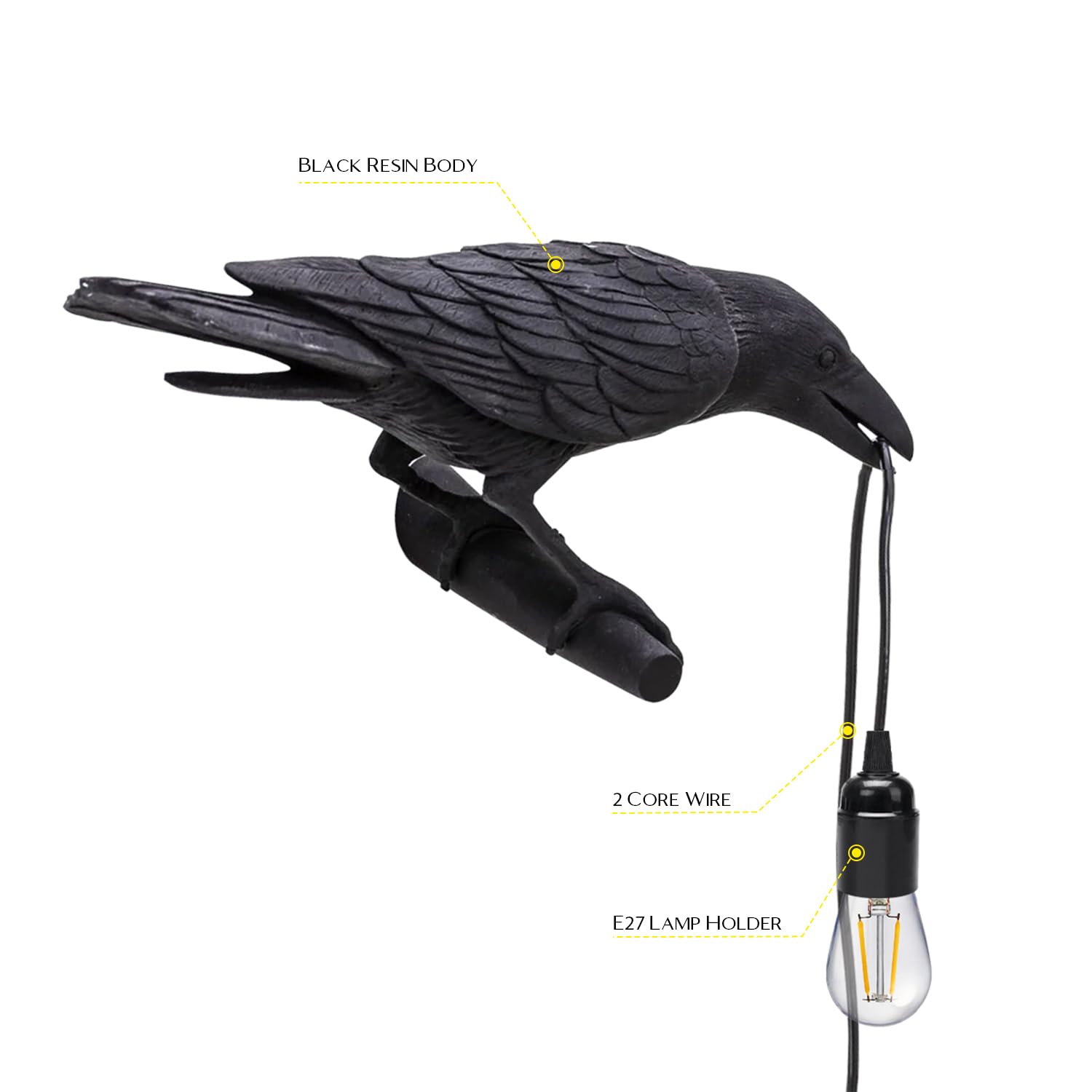 DC VOLTAGE Black Birds Resin Crow Desk LED Lamp E27 Base Modern Raven ...