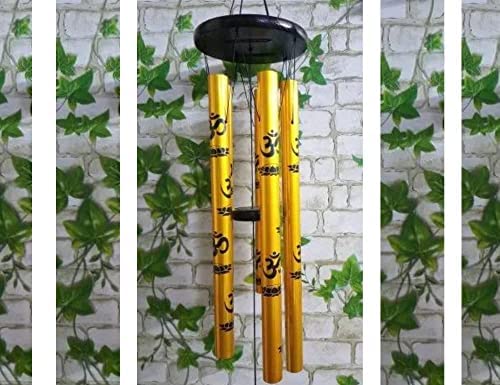 LYFJOY, Feng Shui Metal Wind Chime 5 Golden Pipes with Om Printed for ...