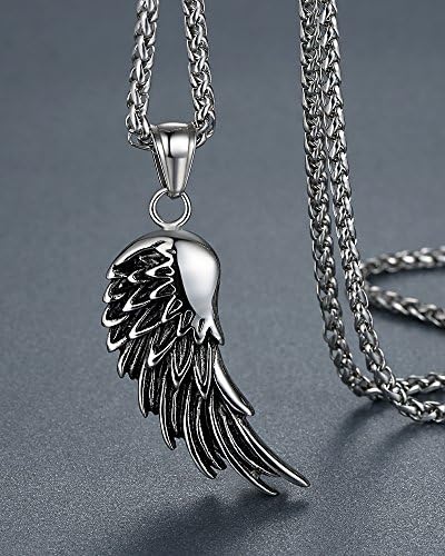 Stainless Steel Angel Wing Pendant Necklace, Unisex, 24" Link Chain ...