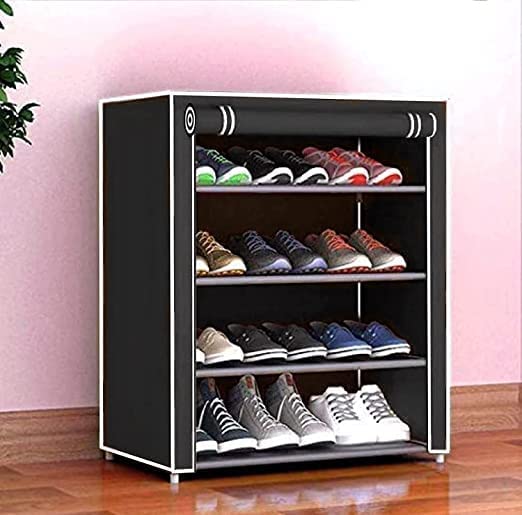 Everstep Shoe Rack with Cover for Home 4 Shelves Multipurpose Rack for ...