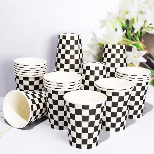 Amazon.com: Checkered Cups 9 oz Checkered Paper Flag Race Car Party ...