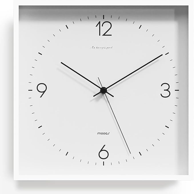 Amazon.com: mooas Modern Frame Wall Clock White,12" Non-Ticking Sweep ...