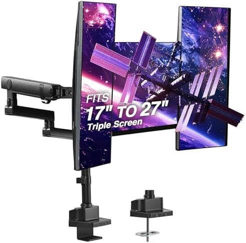 AVLT Triple Monitor Arm Desk Mount for 17"-27" Screens, Extra-Tall Full ...