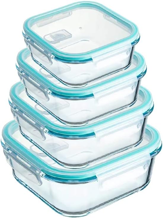 Premium Square Glass Containers with Lids 4 Pack- Food Storage ...