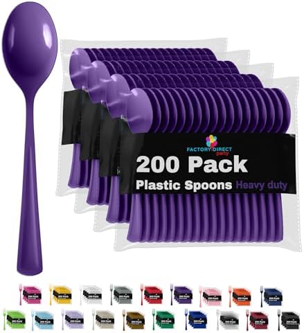 Amazon.com: Disposable Purple Plastic Spoons 100 Pcs - Heavy Duty ...