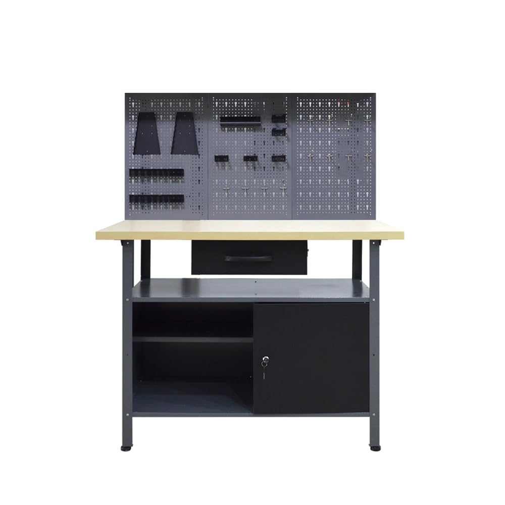 Amazon.com: JZD Metal Workbench with 3 Pegboards and 22 Pieces Hooks ...