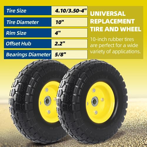 Snapklik.com : (2-Pack) 10-Inch Solid Rubber Tire Wheels - Replacement ...