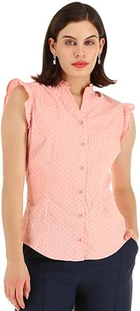 NINE WEST NW423001 Blusa con olán, para Mujer, Coral, Talla 13 : Amazon ...