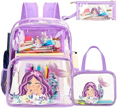 Amazon.com: Kacctyen 3 Pcs Pink Clear Backpack Heavy Duty for Girl Boy ...