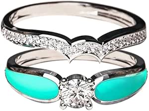 Amazon.com: 2 PCS Ring Set Natural Turquoise Diamond Rings Western ...