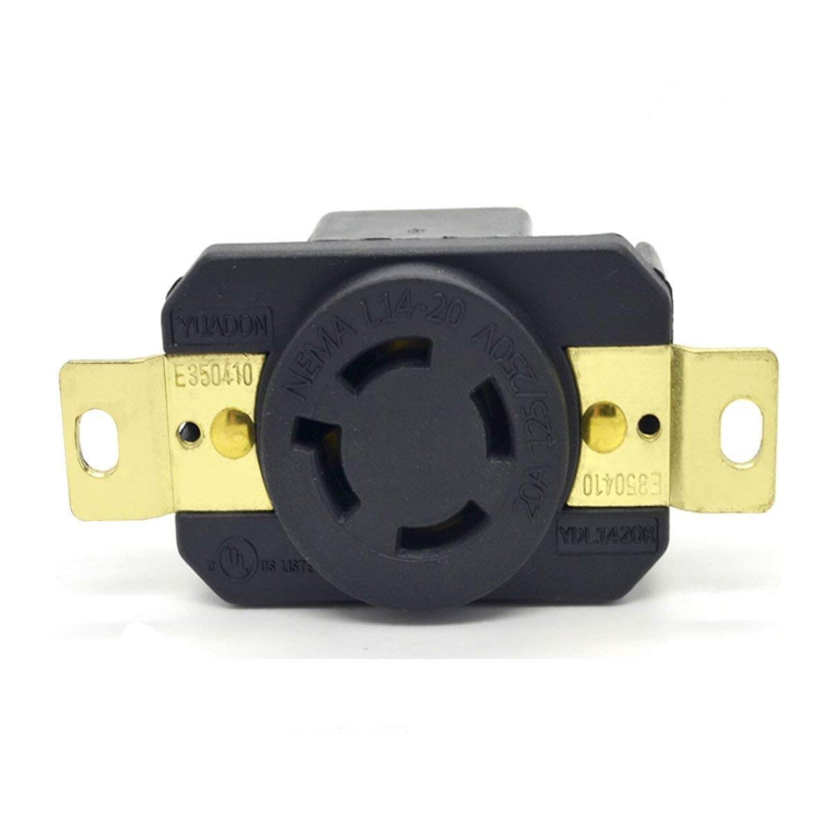 Buy YuaDon UL Listed 20A 125/250V NEMA L14-20R AC Twist Lock Receptacle ...