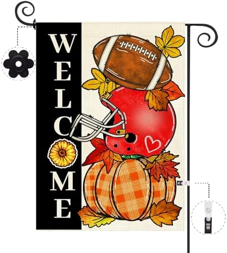 Amazon.com : BLKWHT Welcome Fall Garden Flag Football Pumpkin Fall Y ...
