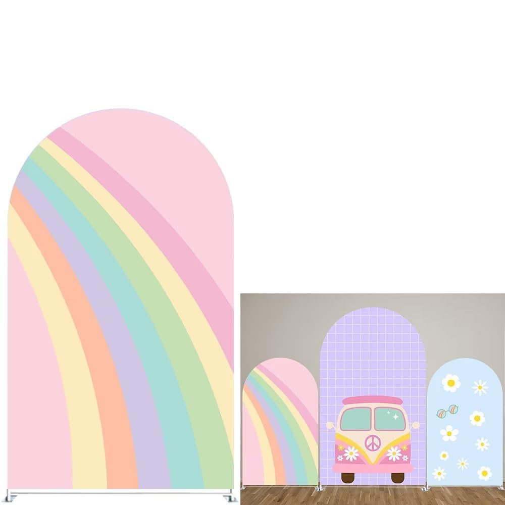 Amazon.com : Rainbow Pink Groovy 2-Sided Arch Backdrop Stand Covers for ...