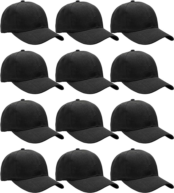 Generic Plain Blank Black Caps with Adjustable Strap (12PCS), Medium at ...