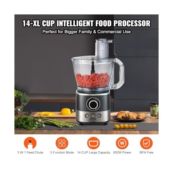 VEVOR Food Processor, 16 Cup Electric Vegetable Chopper with 3 Auto-iQ ...