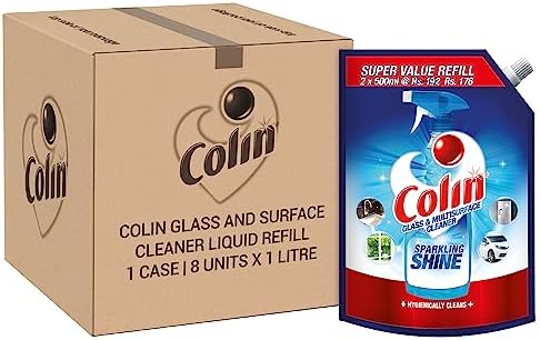 Colin Glass and Surface Cleaner Liquid Refill, Regular - 1L (Pack of 8 ...