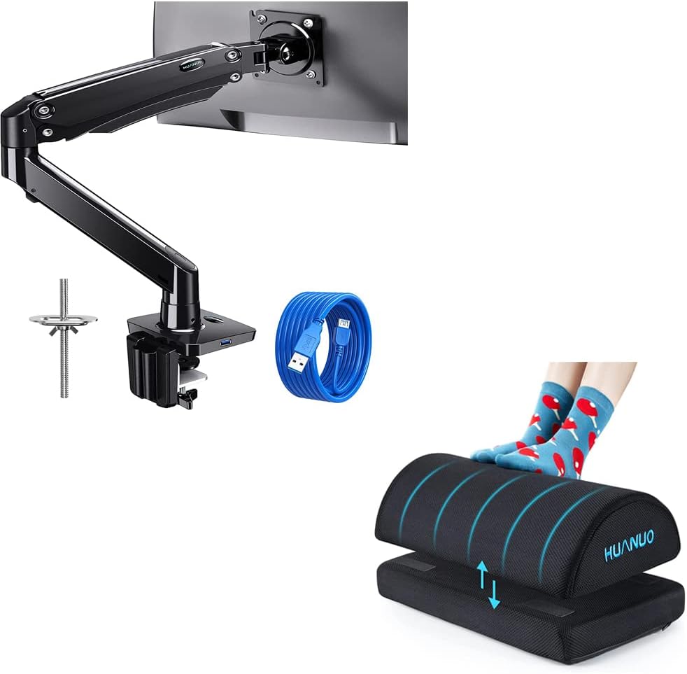 Amazon.com: Foot Rest for Under Desk at Work, HUANUO Single Monitor Arm ...