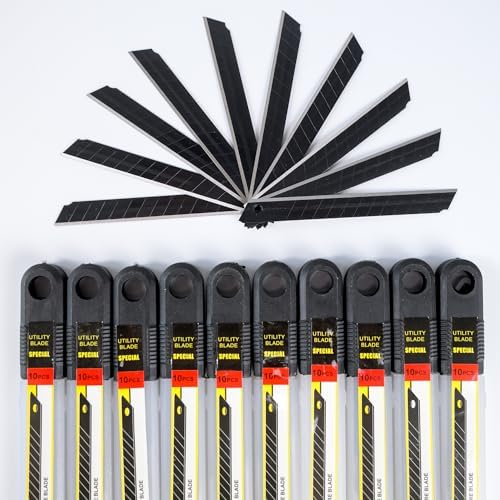 9mm Utility Knife Blades, 100-Pack, SK5 Blackened Steel Replacement ...
