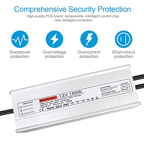 Snapklik.com : 12V 150W IP67 Waterproof Outdoor Power Supply, AC 80 ...