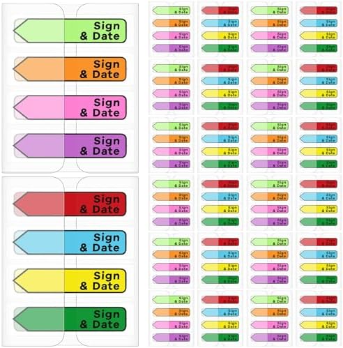 Amazon.com : Tatuo 2400 Pcs Sign Date Tabs, Sign Date Stickers Sign Date Flags 8 Colors with ...