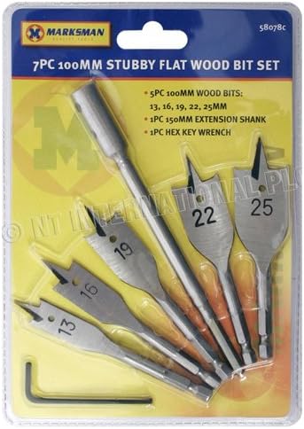 7PC 100MM Stubby Flat Wood BIT Set Drill Extension Short New HEX Key ...