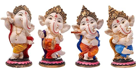 Buy Pooja Creations Ganpati Set of 4 Ganesha Dancing & Playing Musical ...