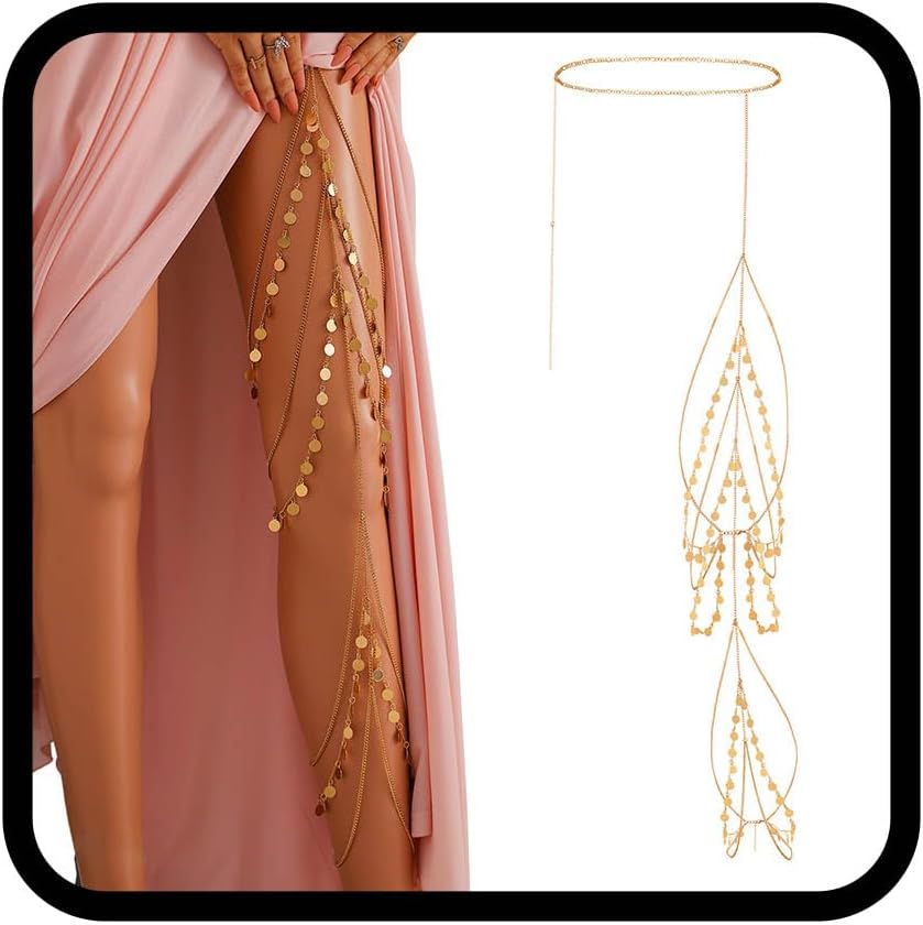 Amazon.com: Nicute Boho Sequin Leg Chain Gold Layered Body Chain Tassel ...