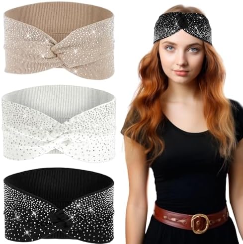 Amazon.com: 3Pcs Glitter Head Scarf,Sparkly Crystal Bling Headbands ...