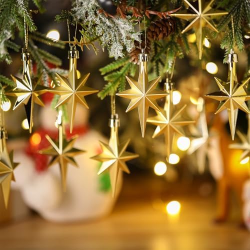 Amazon.com: DEARMAMY 30 Pcs Gold Glitter Star Ornaments Christmas Tree ...