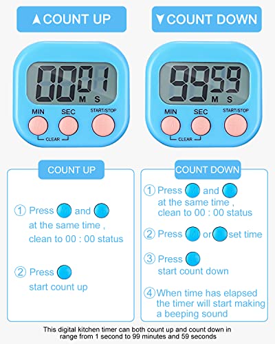 Pack of 4 Magnetic Stopwatch Kitchen Timer, Birshe Digital Magnetic ...