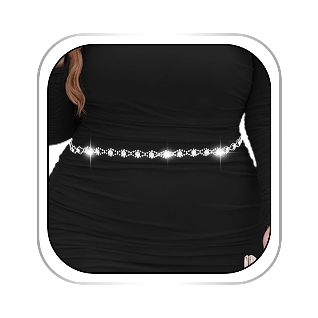 Abien Rhinestone Waist Chains Silver Chain Belt Crystal Waist Belts ...