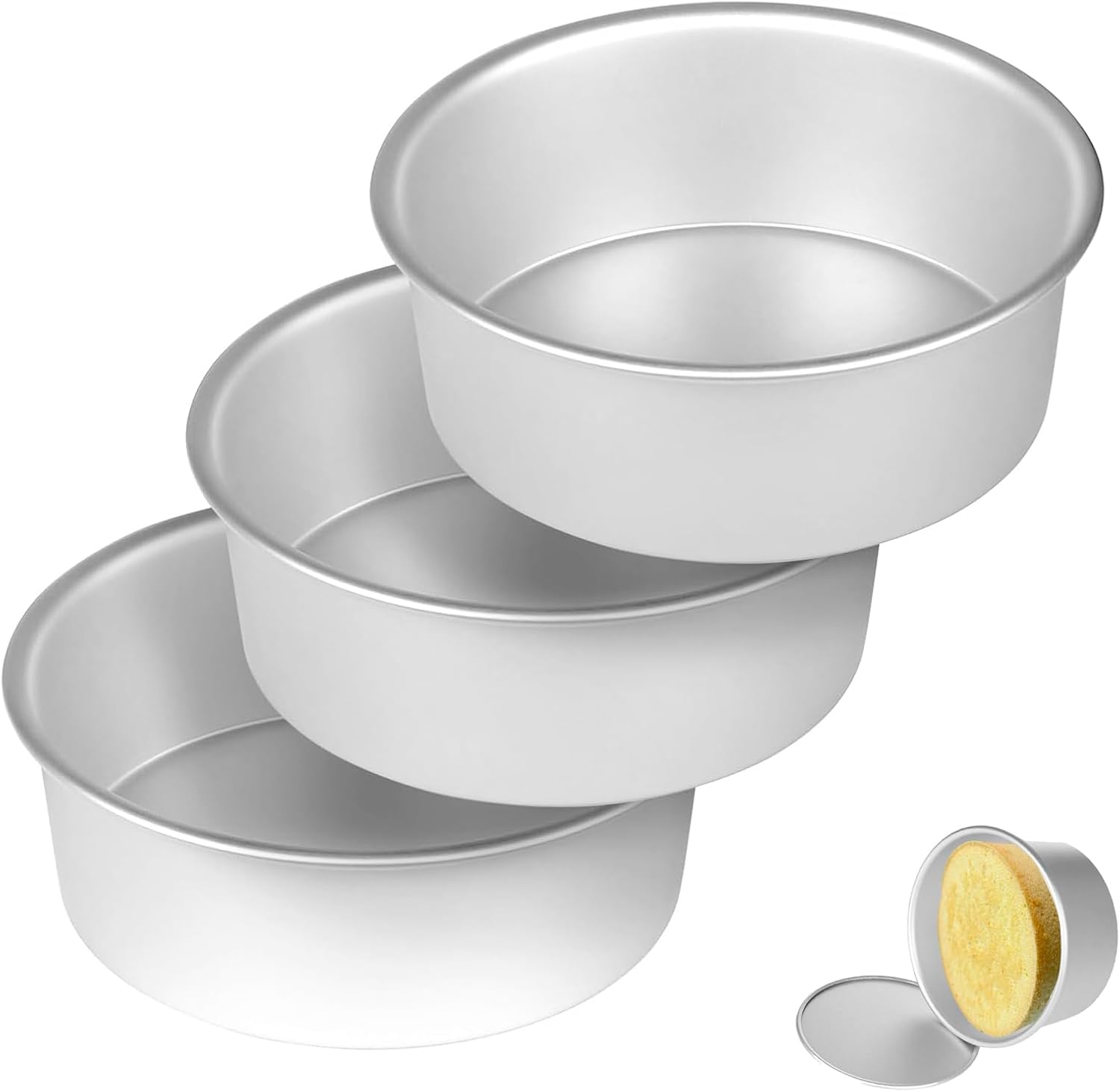 Meikurs 8 Inch Round Cake Pan Set of 3, Aluminium Baking Pans with ...