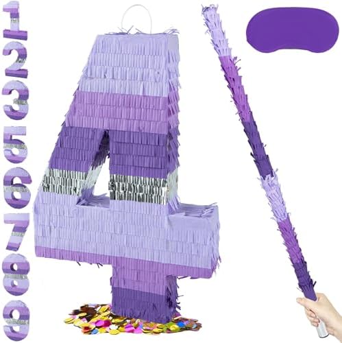 Amazon.com: PCFING 20 Inch Number 4 Piñata Purple Silver with 30 Inch ...