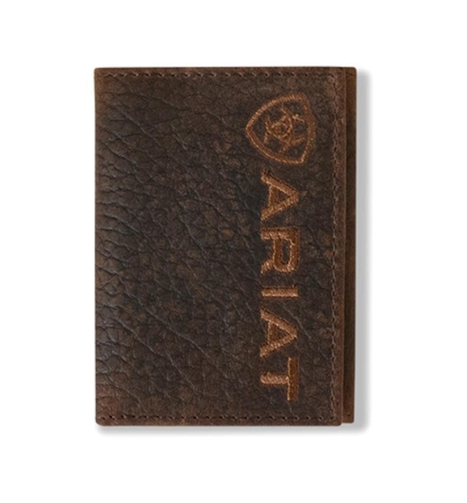 Amazon.com: ARIAT Men's Large Logo Bull Hide Leather Trifold Wallet ...