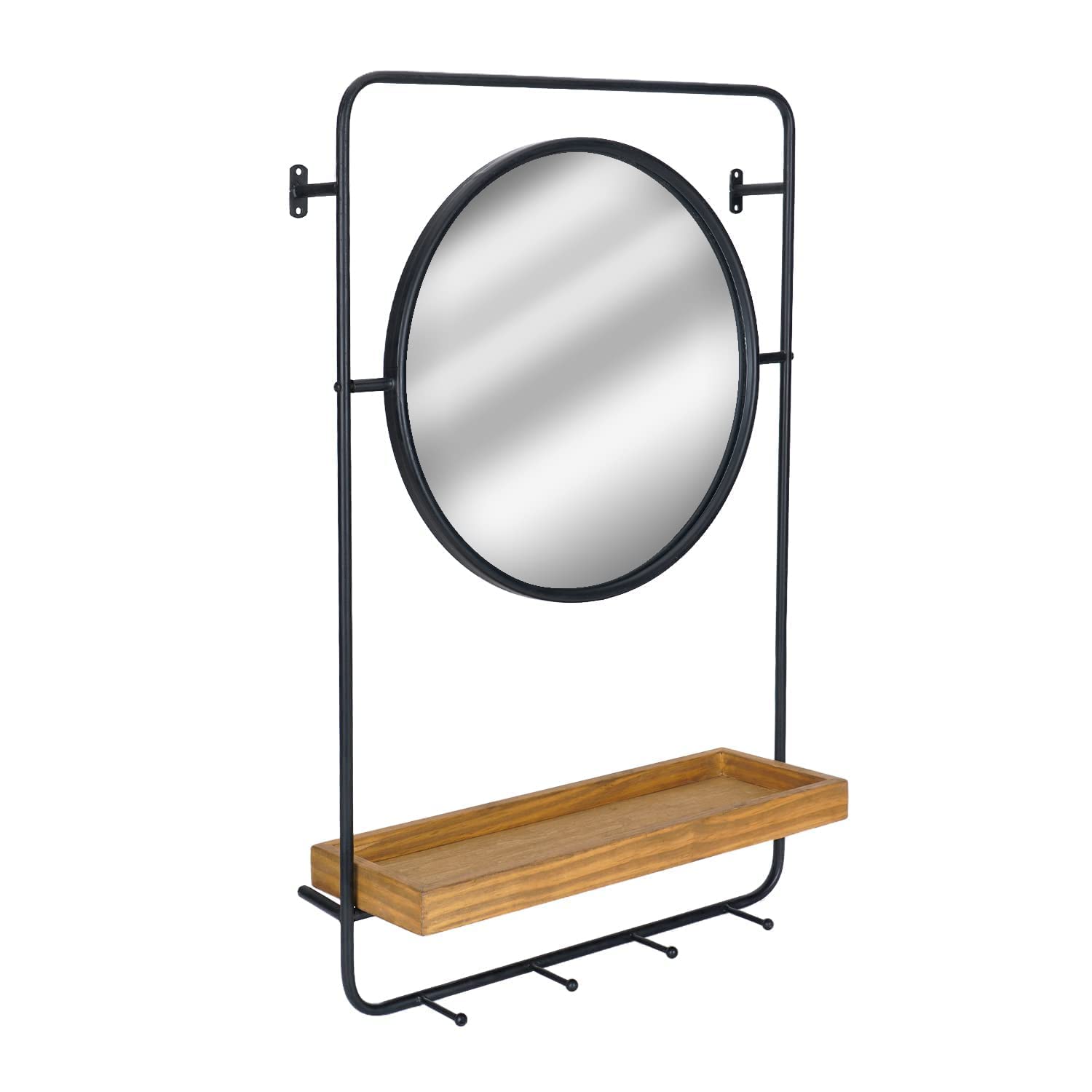 SOFFEE DESIGN Big Size Metal Frame Round Mirror with Wooden Shelf for ...