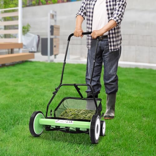 18in Manual Lawn Sweeper with Leaf Collector,9 Gears Height Adjustable ...