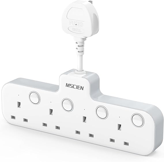 Mscien Hanging Plug Extension Socket, Multi Plug with Switches 4 Way ...