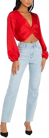 Sanctuary Women’s Twisted Satin Top Ruby Red Medium at Amazon Women’s ...