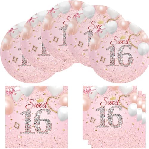 Amazon.com: Sweet 16 Rose Gold Birthday Party Supplies, Include 20 ...