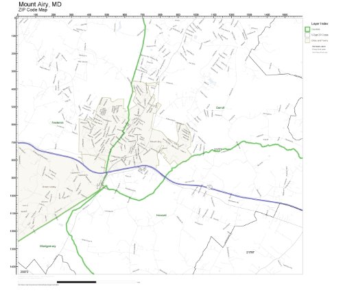 Amazon.com : ZIP Code Wall Map of Mount Airy, MD ZIP Code Map Not ...