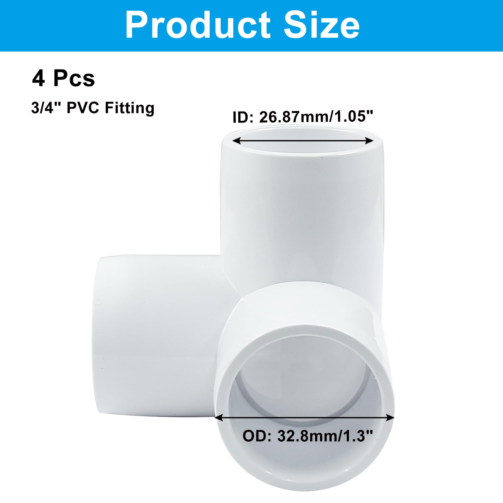Snapklik.com : 4 Pcs 3/4"" PVC Pipe Fitting, 3 Way Elbow Pipe Connector ...