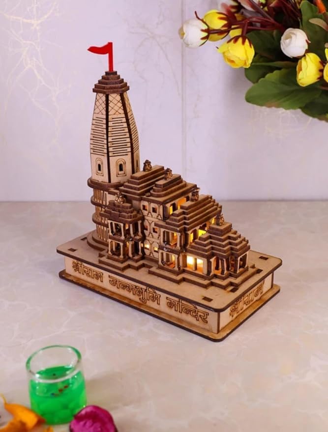 Ram Mandir Ayodhya 3D Model Wooden Temple with Light (5X3.5) INCH ...