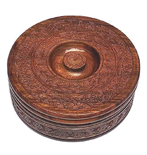 Buy Craftcity Hand Carved Wooden Chapati Box for Kitchen in Sheesham ...