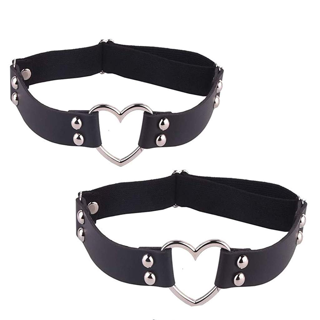 Boot Straps 2-Pack Punk Leather Heart Garters - Adjustable Leg Bands ...