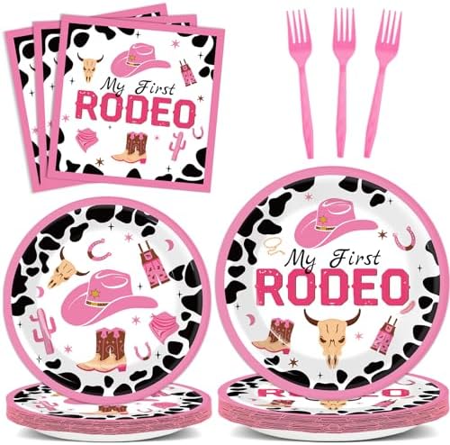 Amazon.com: gisgfim 100 PCS My First Rodeo Birthday Party Supplies Pink ...