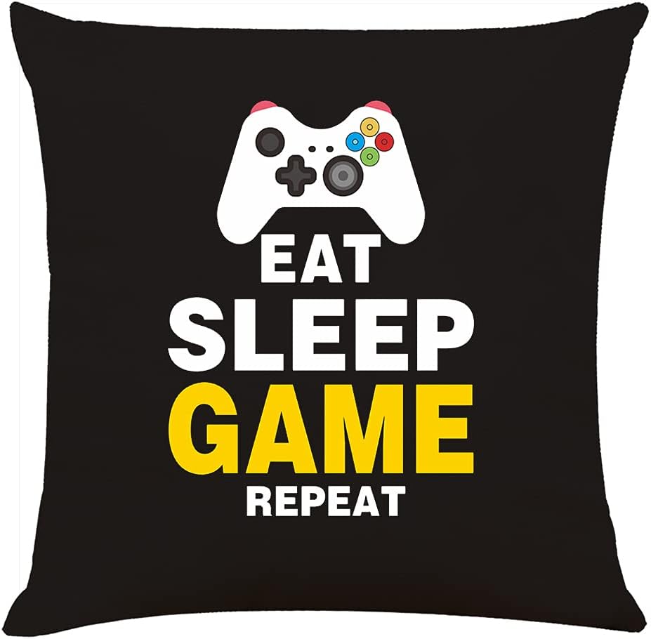 Amazon.com: Video Game Theme Throw Pillow Case,Funny Words Eat Sleep ...