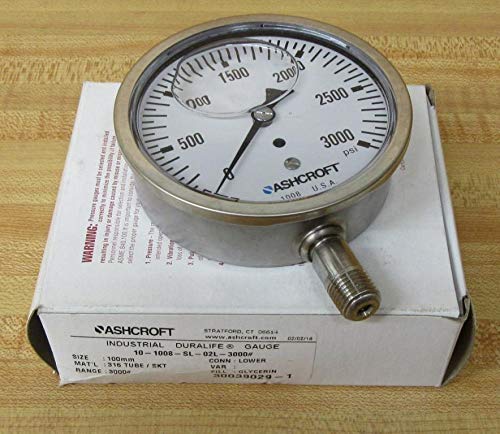Ashcroft Type 1008 Stainless Steel Case Glycerin Filled Pressure Gauge ...