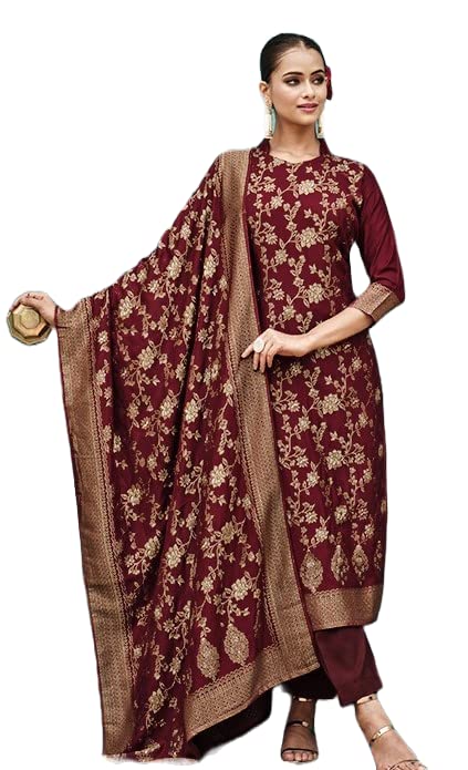 Buy SHUBHKRITA Women's unstitched pashmina kaani woven woolen shawl ...