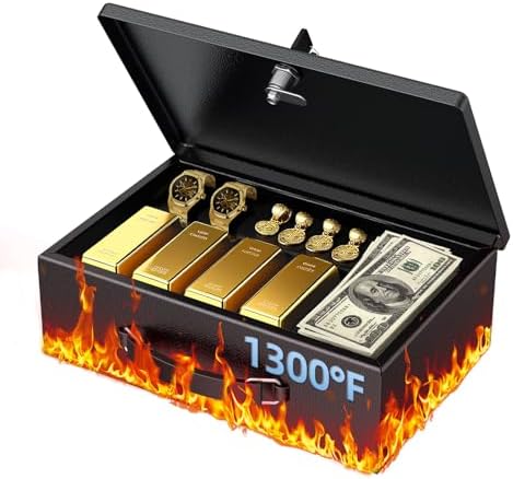 Uniclife Caja de documentos resistente al fuego con llave y asa de ...
